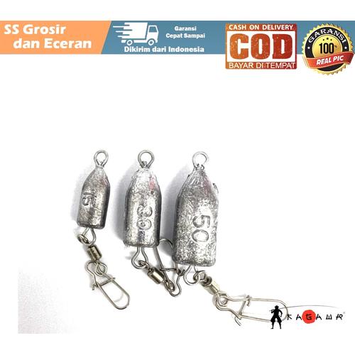 Jual Timah pancing pemberat 15gr 30gr 50gr dengan Kili timah swivel ...