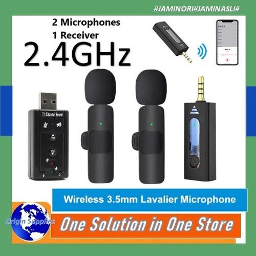 Jual Microphone Dual Mic Clip On Wireless USB PC Zoom Laptop 20Meter ...