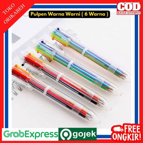 Jual 6 Warna Ballpoint Pulpen 6 in 1 Pena Bolpoin Warna Warni Multi ...