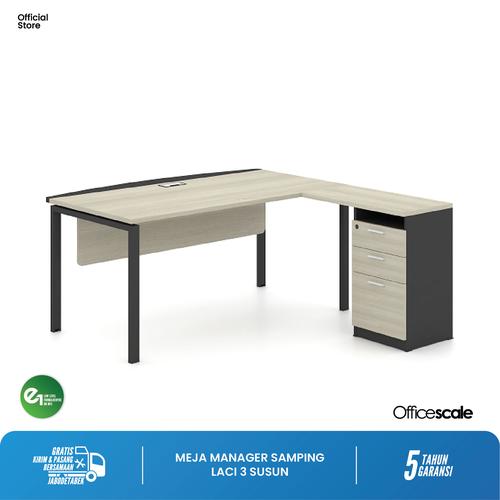 Promo Meja Kerja Kantor I Manager + Panel Depan + Laci - 200x160x75 cm ...