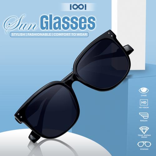 Promo Kacamata Hitam Sunglasses Anti UV Frame Bulat Pria Wanita - IOOI I-681 - Black Grey ...