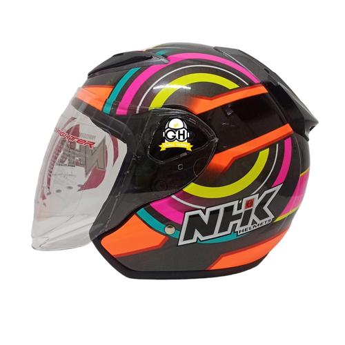 Jual HELM NHK R6 HALF FACE MOTIF XION BLACK ORANGE SINGLE VISOR HELMET ...