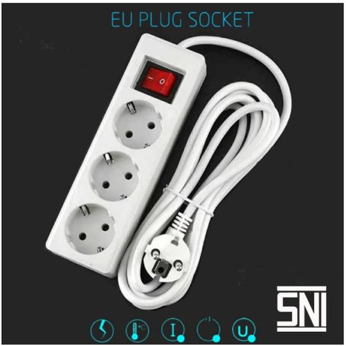 Jual STOP KONTAK + KABEL 3/4 LUBANG 1.5M 3M 5M COLOKAN LISTRIK EU PLUG ...