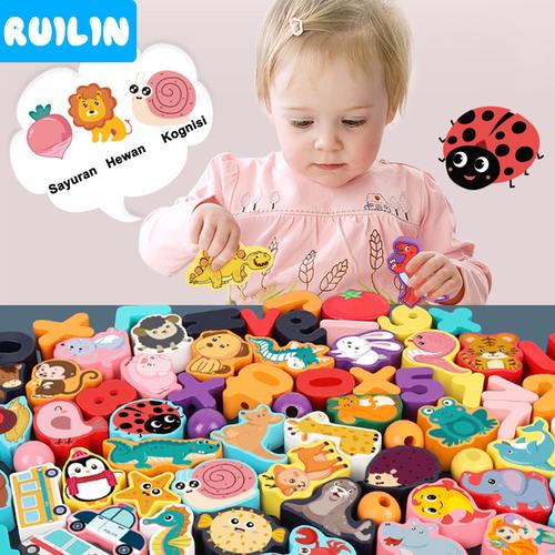 Jual RuiLin Multi Warna Kayu Threading Merangkai Manik-manik Mainan ...