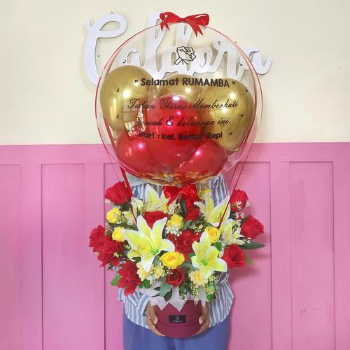 Jual LARGE box balon bunga bouquet bucket balon bloom box buket - Hitam ...