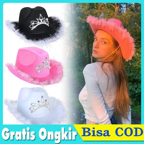 Jual Topi Cowgirl Hat Cowboy Topi Pink Vintage Crown Fedora Topi ...