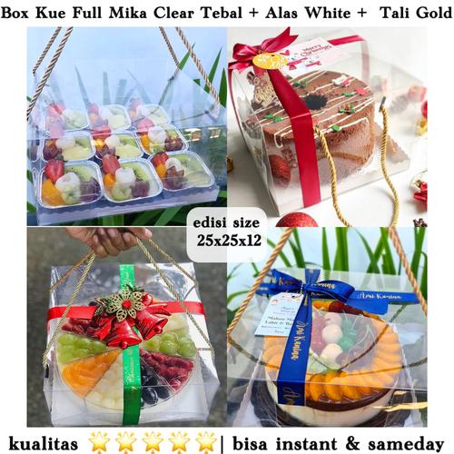 Jual Kotak Kue Full Mika 25x25x12 Kokoh Tebal Tali Gold box pudding ...