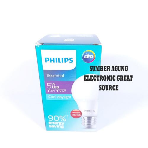 Jual Philips LED Essential 5W Cool Daylight Putih Terang Dus Biru Muda ...