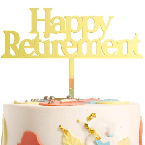 Jual topper cake kue happy retirement pension pensiun akrilik - Gold ...
