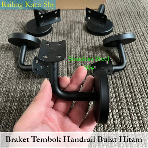 Jual BRAKET TEMBOK KE HANDRAIL MODEL BULAT FLEXIBLE HITAM BLACK MATT ...