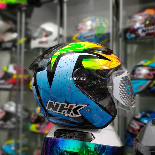 Jual NHK R1 KAREL WINTER BLUE DAN PINK HELM OPEN FACE DOBLE VISOR ...