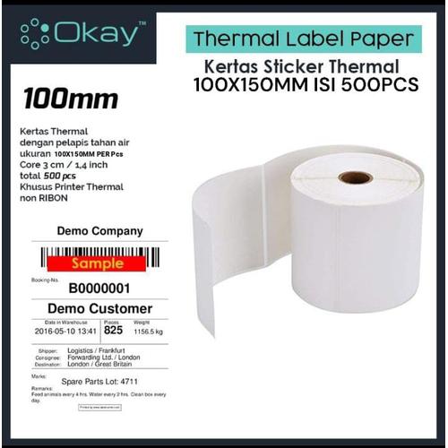 Promo OKAY KERTAS THERMAL LABEL 100X150 mm STICKER LABEL Isi 500 pcs ...