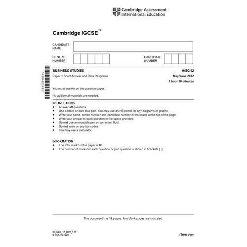 Jual IGCSE Business 0450 2020 - 2022 May/June past papers and mark ...