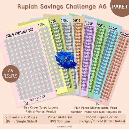 Jual Kertas Isi Binder A6 Savings Challenge/Tantangan Menabung A6 (6 Ring) - PAKET, Pakai Lubang ...