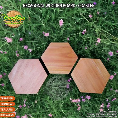 Jual Hexagonal wood coasters tatakan gelas kayu alami segi enam unik ...