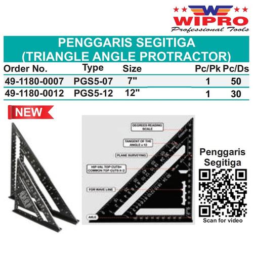Jual Wipro PGS5-07 Penggaris Segitiga/Siku Tukang Hitam 7 Inch PRESISI ...