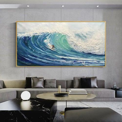 Jual lukisan pantai tekstur surfing blue art kanvas hiasan dinding ...