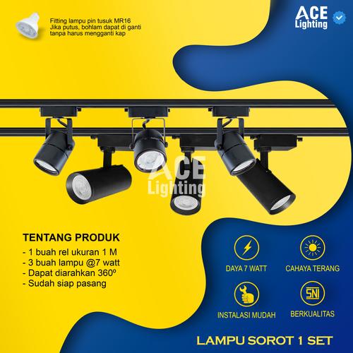 Jual Lampu sorot plafon rel treklight spotlight satu set isi 3 lampu ...