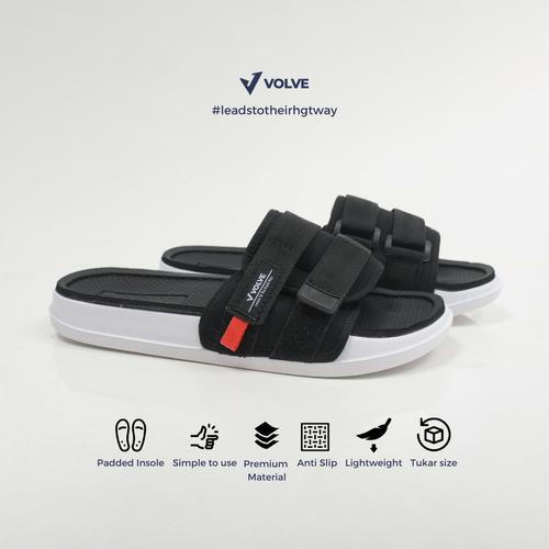 Jual Volve GETA Black White - Sandal Slide Pria Simple Velcro Sendal Selop - V2 Army, 40 - Kab ...