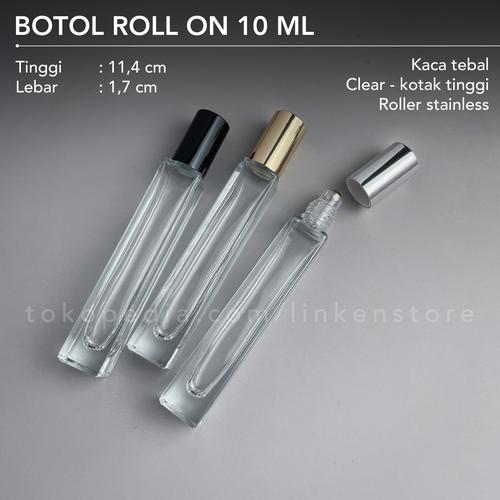 Jual Botol Roll On 10ml - Kaca Tebal Kotak Tinggi Clear Bola Besi ...