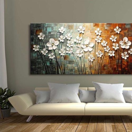 Jual LUKISAN dinding ruang tamu Besar 150 x 80 cm bunga abstrak plus ...