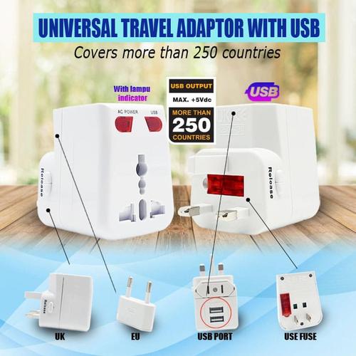 Jual Travel Adaptor + Sekring Pengaman Semua Negara Multi Colokan + 2 ...
