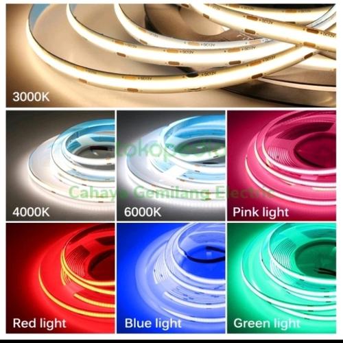 Jual lampu led strip cob dc 12v 3000k 4000k 6500k ice blue merah pink ...