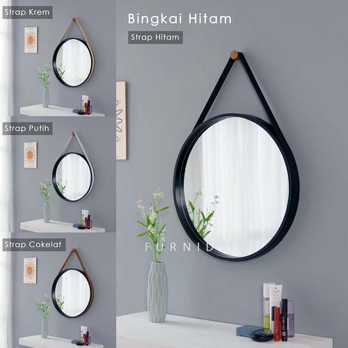 Jual Cermin Gantung Bulat Diameter 60cm Tali STRAP Frame PLYWOOD Motif ...