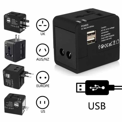 Promo UNIVERSAL TRAVEL ADAPTOR USB CHARGER ADAPTER COLOKAN AU UK US ...
