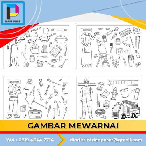 Jual Cetak Gambar Mewarnai Tema Pekerjaan Anak PAUD, TK, SD - A5 - Kota ...
