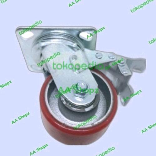 Jual Roda Troli 4 inch Hidup Rem Triple S PU Heavy Duty kapasitas 120 ...