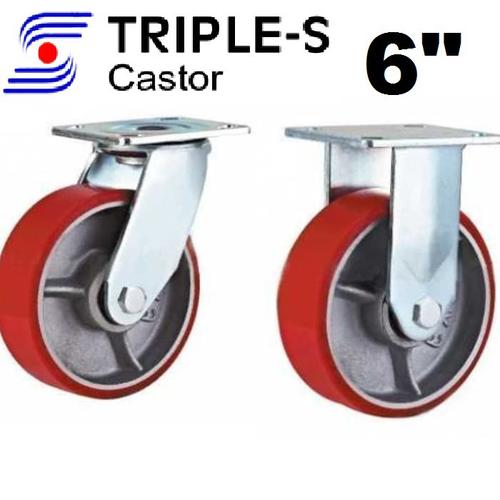 Jual RODA PU HEAVY DUTY Triple-S 6 inch Red HIDUP , MATI , HIDUP REM ...