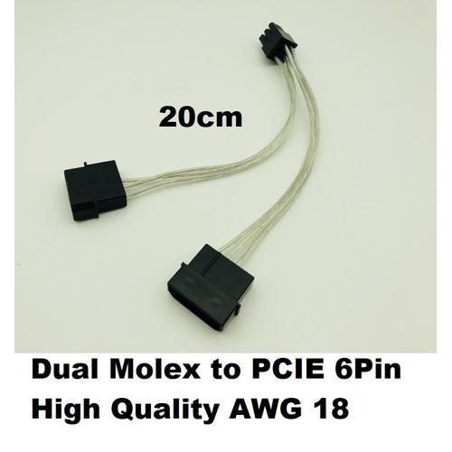 Jual Kabel Power VGA Dual 4 Pin Molex to 6 Pin PCIE High Quality 18AWG ...