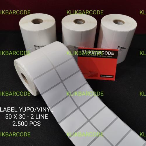 Jual Yupo Label Sticker Barcode 50 X 30 MM CORE 1" 2 Line gap 3mm 2500 ...