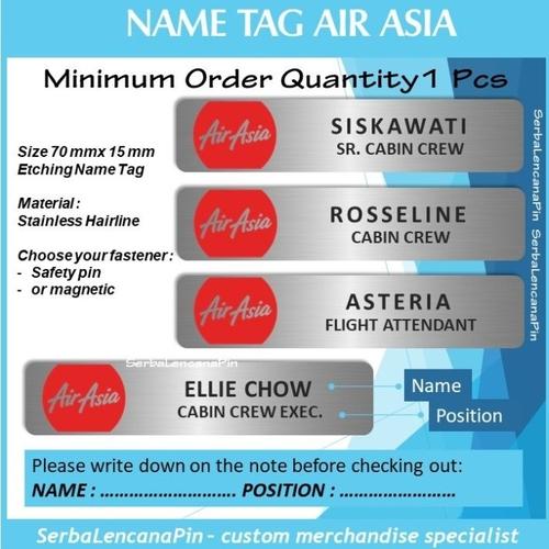 Jual Name Tag Air Asia Indonesia Cabin Crew Flight Attendant Pramugari ...