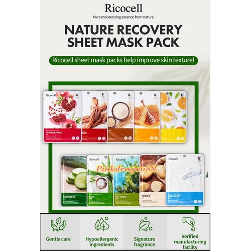 Jual RICOCELL Mask Sheet Aloe ; Snail ; Collagen ; Green Tea ; Vitamin ...