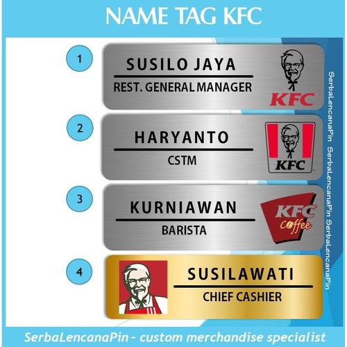 Jual Name Tag KFC - Papan Nama Dada Karyawan KFC Coffee - Peniti ...
