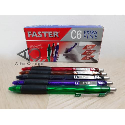 Jual Pen Pulpen Ballpoint Faster C6 Warna Hitam / Biru - Hitam - Hitam ...
