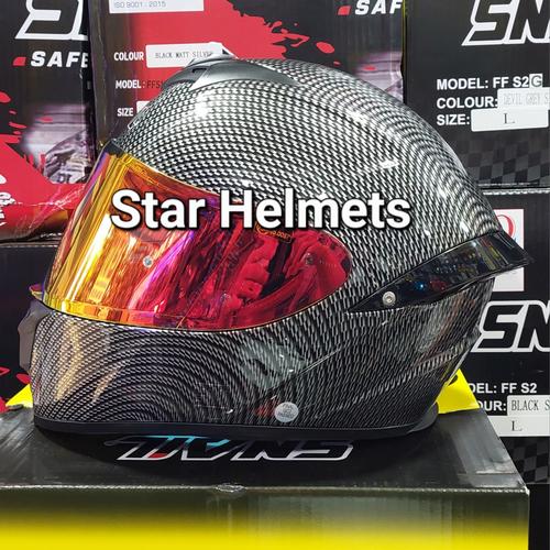 Jual Helm Snail FFS2 Carbon Glossy Iridium Flat Visor + Spoiler 3D ...
