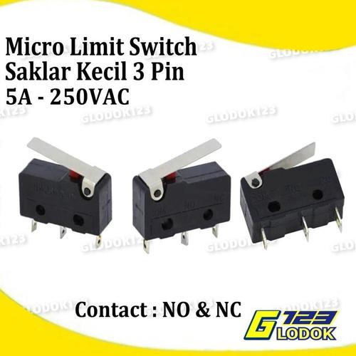 Jual Micro Limit Switch Saklar Kecil Mini On Off NO NC 3 Pin Gagang 5A ...