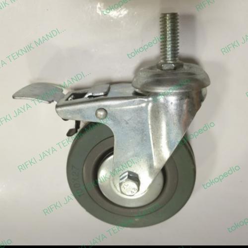 Jual Roda Troly trolley karet abu 3" inch R kunci putar Drat screw ...