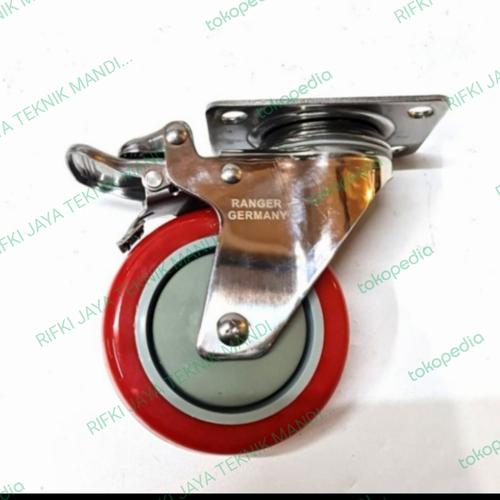 Jual Roda Troly trolly pu 4"inch Rem swivel Breake stainless Ranger ...
