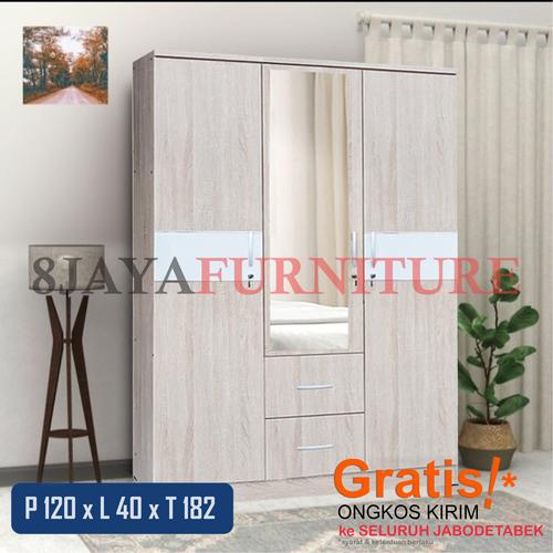 Jual Lemari Pakaian Baju Minimalis Lunar LPT 328 Oak Muda 3 Pintu Kaca Laci - 2 PINTU, TANPA ...