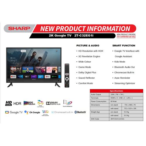 Jual TV LED SHARP 32 Inch 2T-C32EG1i 32EG1i SMART GOOGLE TV HD (BATAM ...