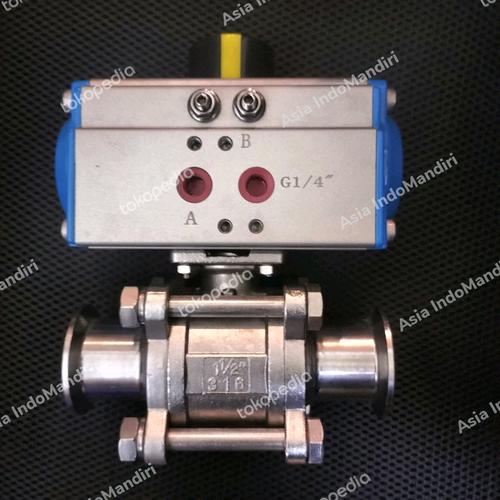 Jual Ball Valve Ferrule Sanitary Actuator Pneumatic 1 1/2" inch Double ...