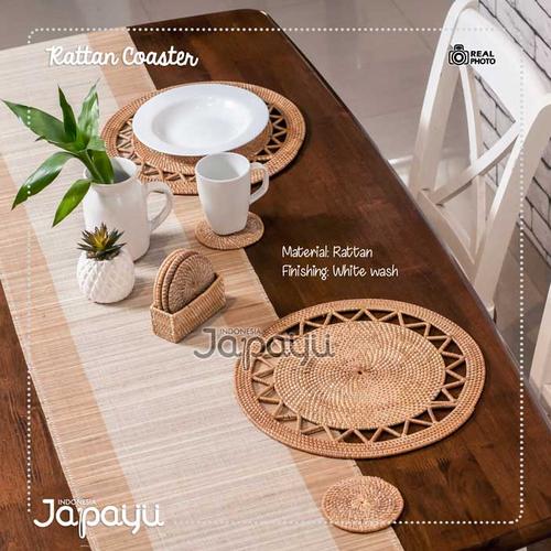 Jual Alas Tatakan Gelas Anyaman Rotan White Wash Rattan Coaster Table ...