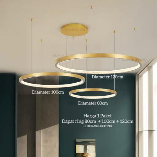 Jual Lampu gantung gold ring 120cm + 100cm + 80cm 1set ring ruangtamu ...