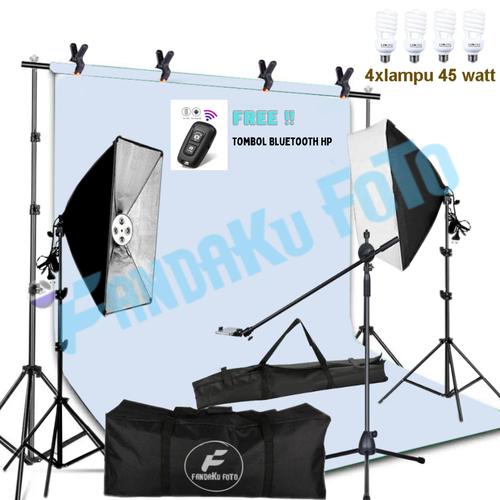 Jual Paket lighting studio softbox 4 socket lampustand background ...