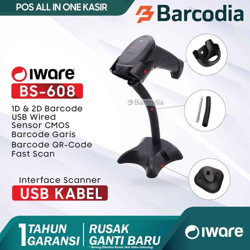 Jual Scanner Barcode 2D QRcode IWARE BS-608 / BS608 USB Wired With ...