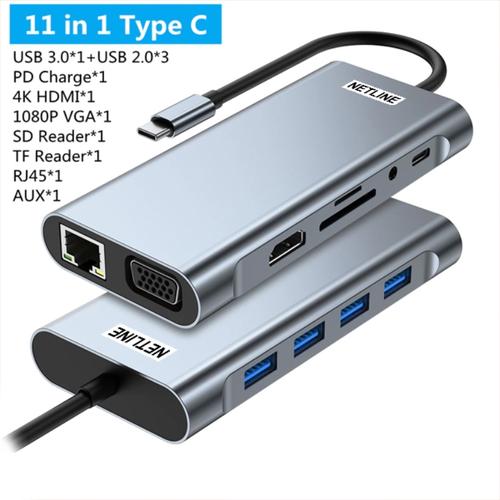 Jual USB Type C to HUB HDMI VGA LAN AUX Card Reader 11 in 1 - Jakarta ...